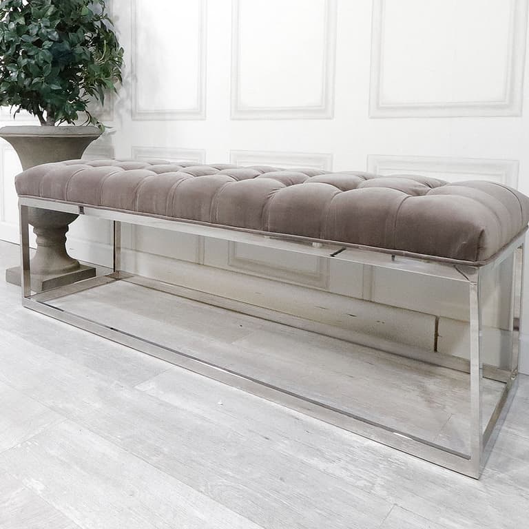 Mink Velvet Long Bench Stool - Nicky Cornell
