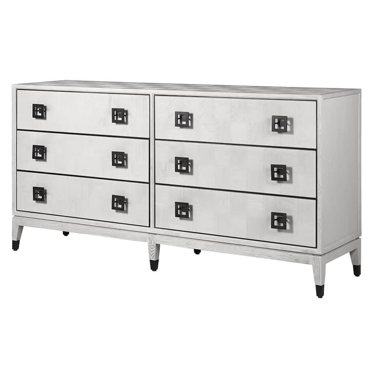 Astor Squares White Boho 6 Drawer Chest of Drawers - Nicky Cornell