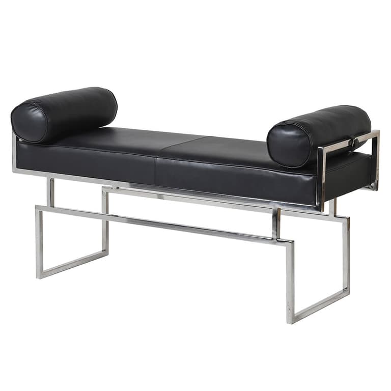 Black Leather and Chrome Frame Bench - Nicky Cornell