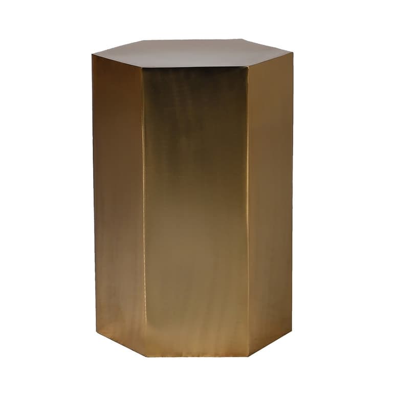 Large Brushed Gold Hexagonal Iron End Table - Nicky Cornell