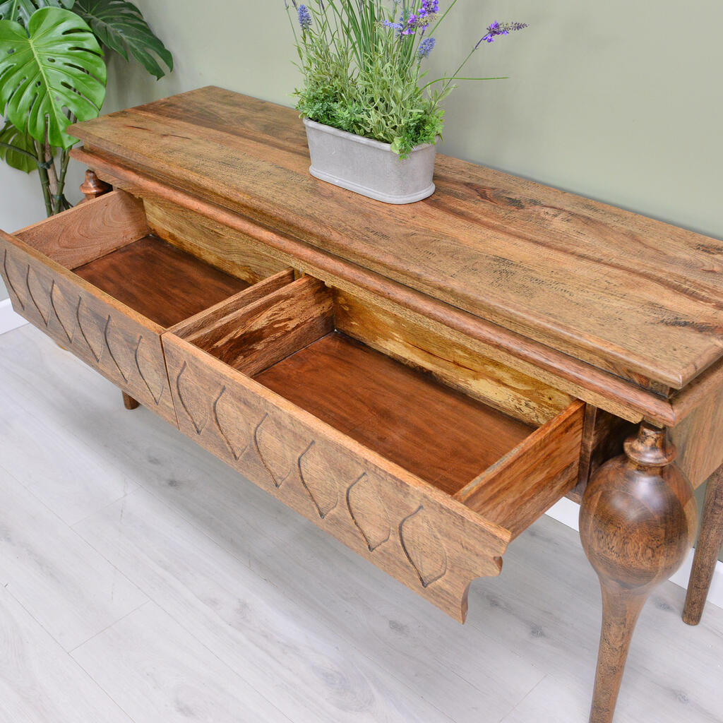 Rustic Farmhouse Style 2 Drawer Bulb leg Console Table - Nicky Cornell