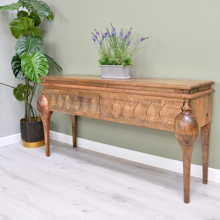 Rustic Farmhouse Style 2 Drawer Bulb leg Console Table - Nicky Cornell