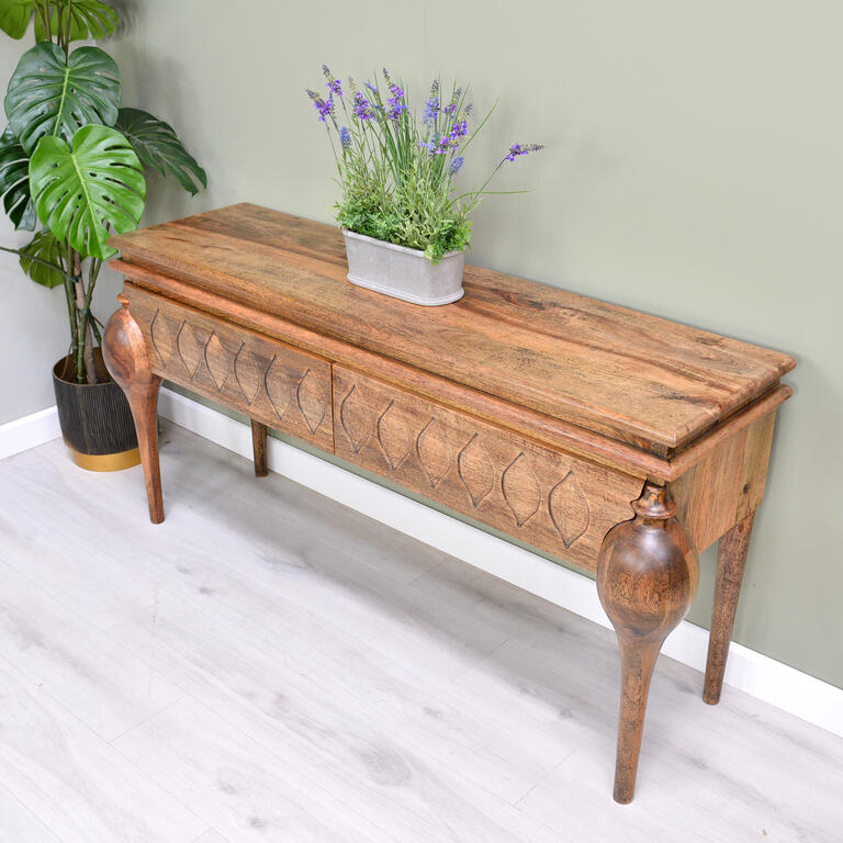 Rustic Farmhouse Style 2 Drawer Bulb leg Console Table - Nicky Cornell
